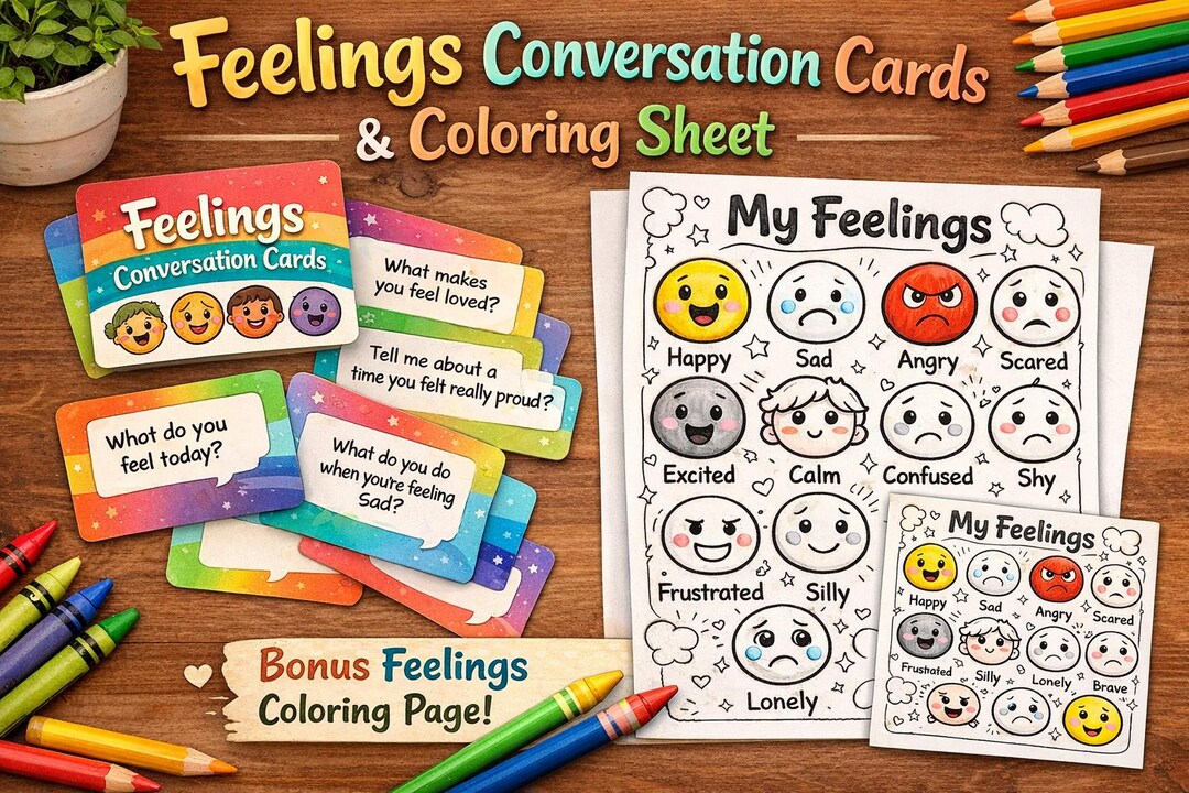 Feelings Conversation Cards + One Bonus Feelings Coloring Sheet - Etsy