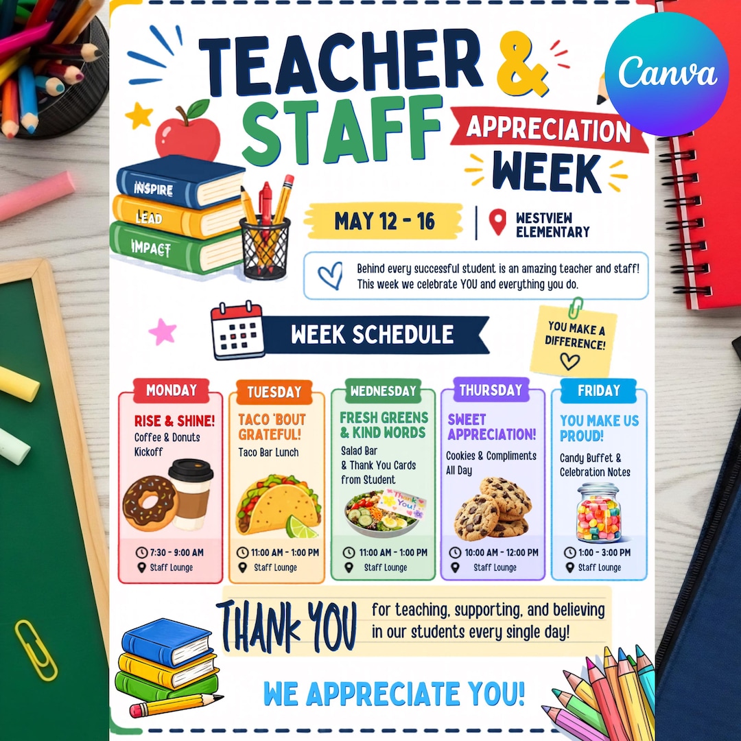 Teacher Appreciation Week Flyer Template, Printable Teacher & Staff ...