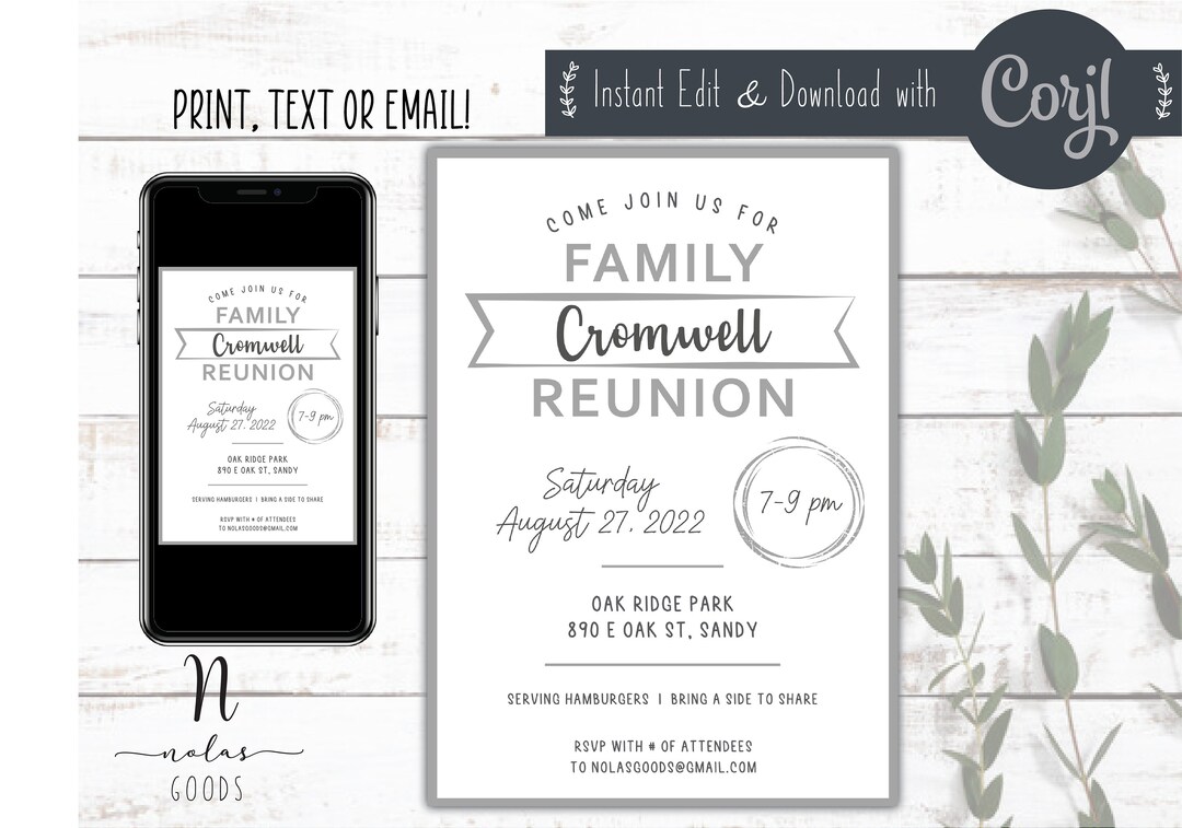 Family Reunion Invite Template, Cousin Reunion Invitation Printable ...