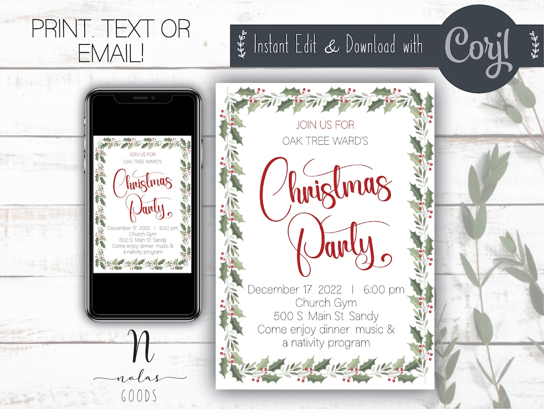Ward Christmas Party Invitation, LDS Christmas Party Invite Template ...