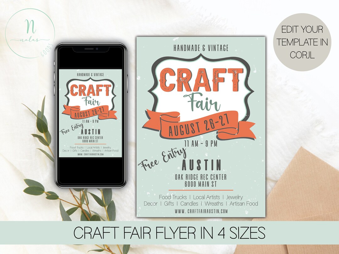 Craft Fair Flyer, Craft Fair Sign Printable, Craft Show Flyer Template ...