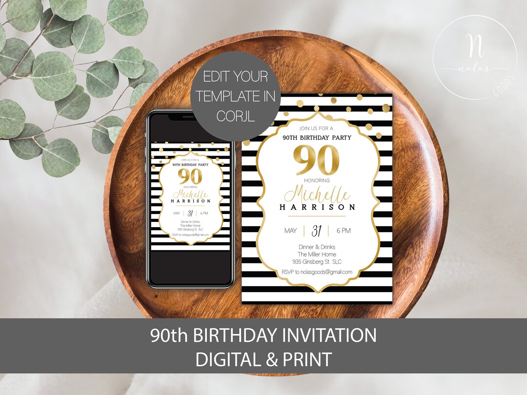 90th Birthday Invite, 90th Birthday Party Invitation Man, Ninety ...