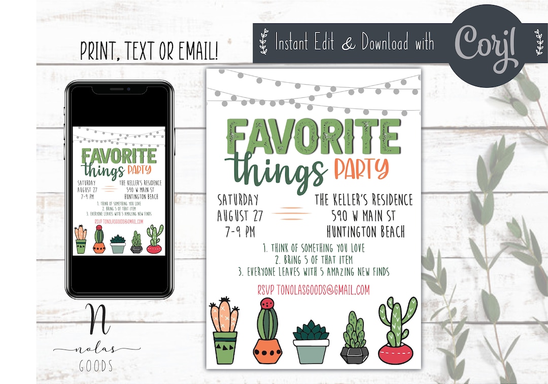 Favorite Things Party Invitation Printable, My Favorite Things Invitation Digital Download ...