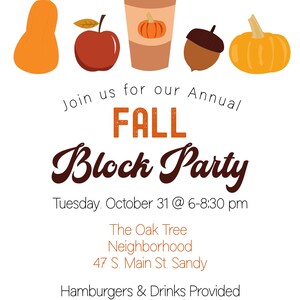 Fall Neighborhood Block Party Invitation, Neighborhood Party Invitation ...