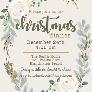 Christmas Dinner Invitation Digital, Holiday Dinner Invite, Winter ...