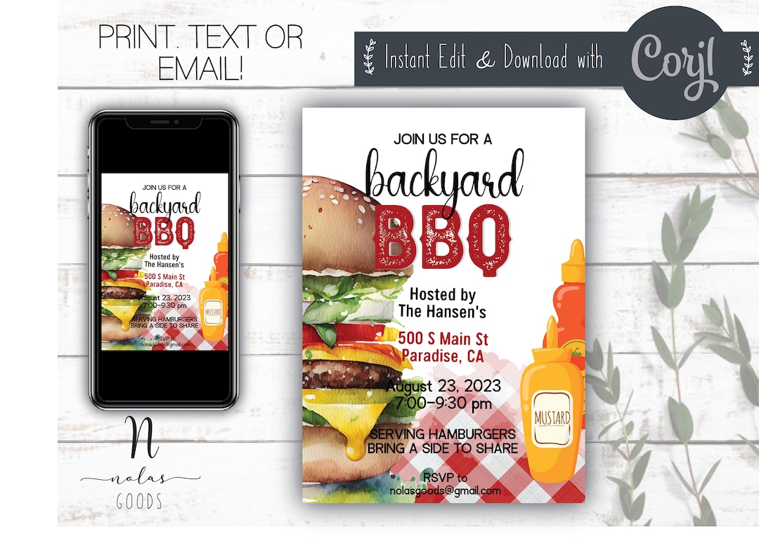 Backyard BBQ Invitation Summer BBQ Invitation Bbq - Etsy