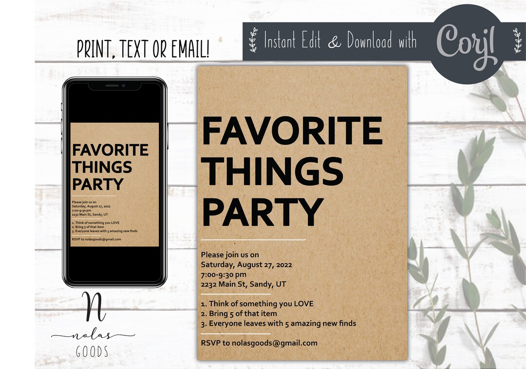 Favorite Things Party Invitation Printable, Favorite Things Birthday ...
