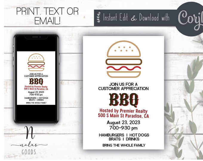 Appreciation BBQ Party Invitation, Customer Client Thank You Event ...