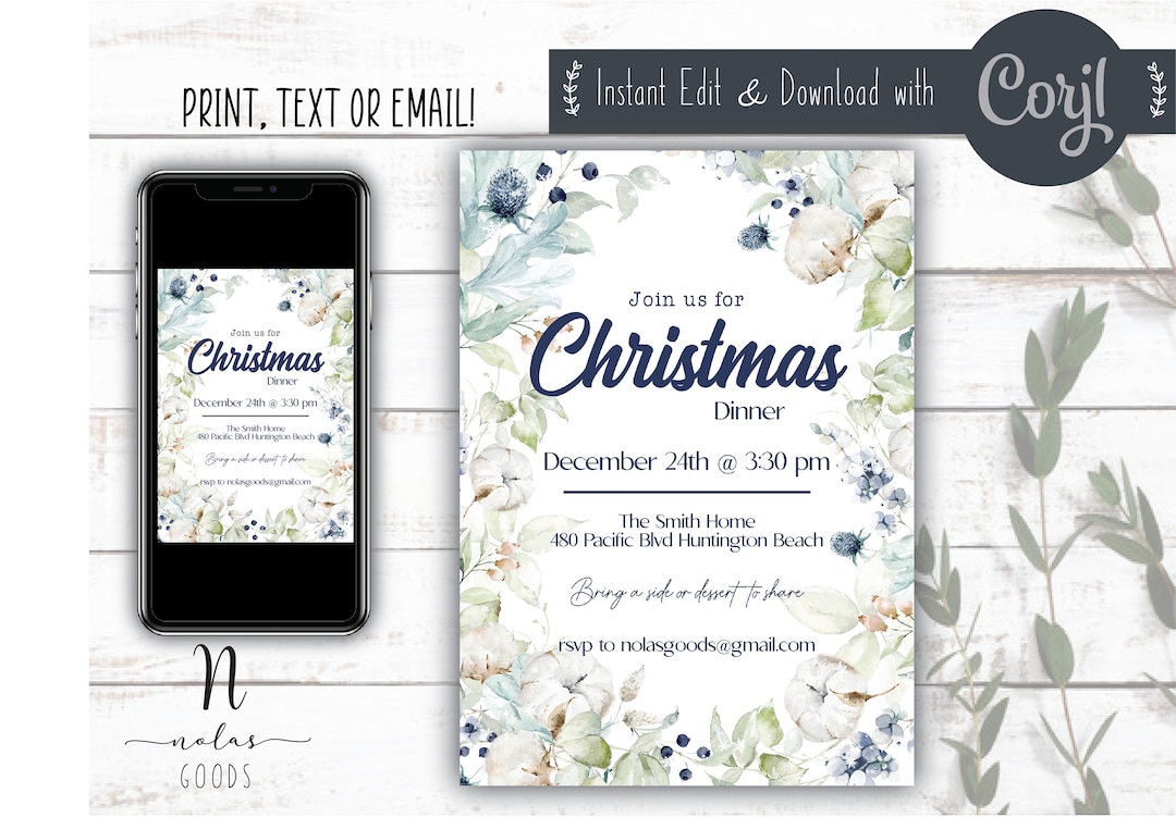 Winter Dinner Party Invitation, Christmas Dinner Party Invite Template ...
