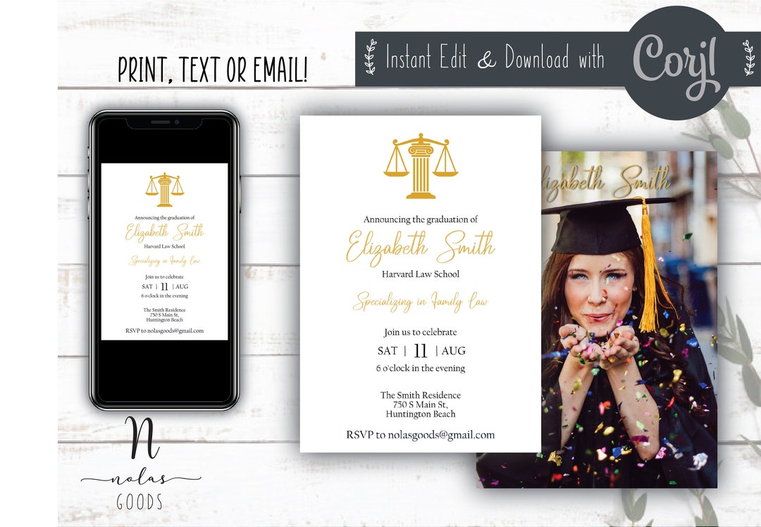 Law School Graduation Invitation Template, Lawyer Graduation Invitation ...