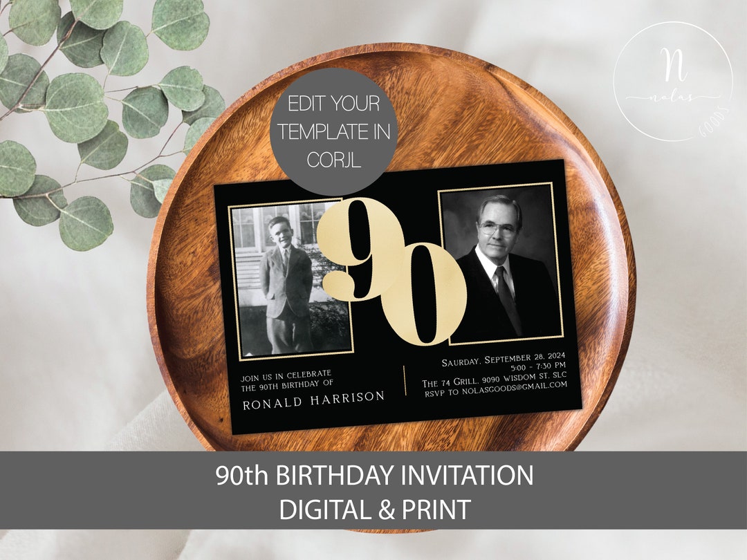 90th Birthday Invitation for Women, 90th Birthday Party Invitation Man ...