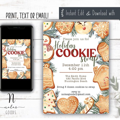 Cookie Swap Invitation Template Christmas Cookie Exchange - Etsy