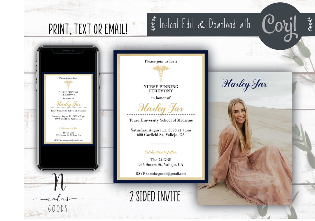 Nurse Pinning Ceremony Invitations, Nurse Graduation Invite, Nursing ...