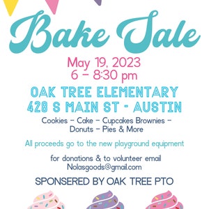 Bake Sale Fundraiser Printable, PTO Flyers, Bake Sale Flyer Template ...