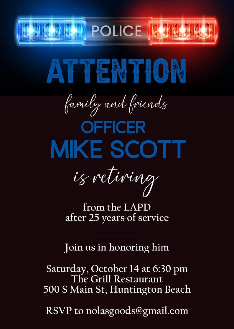 Police Retirement Invitation Retirement Invite for Man - Etsy
