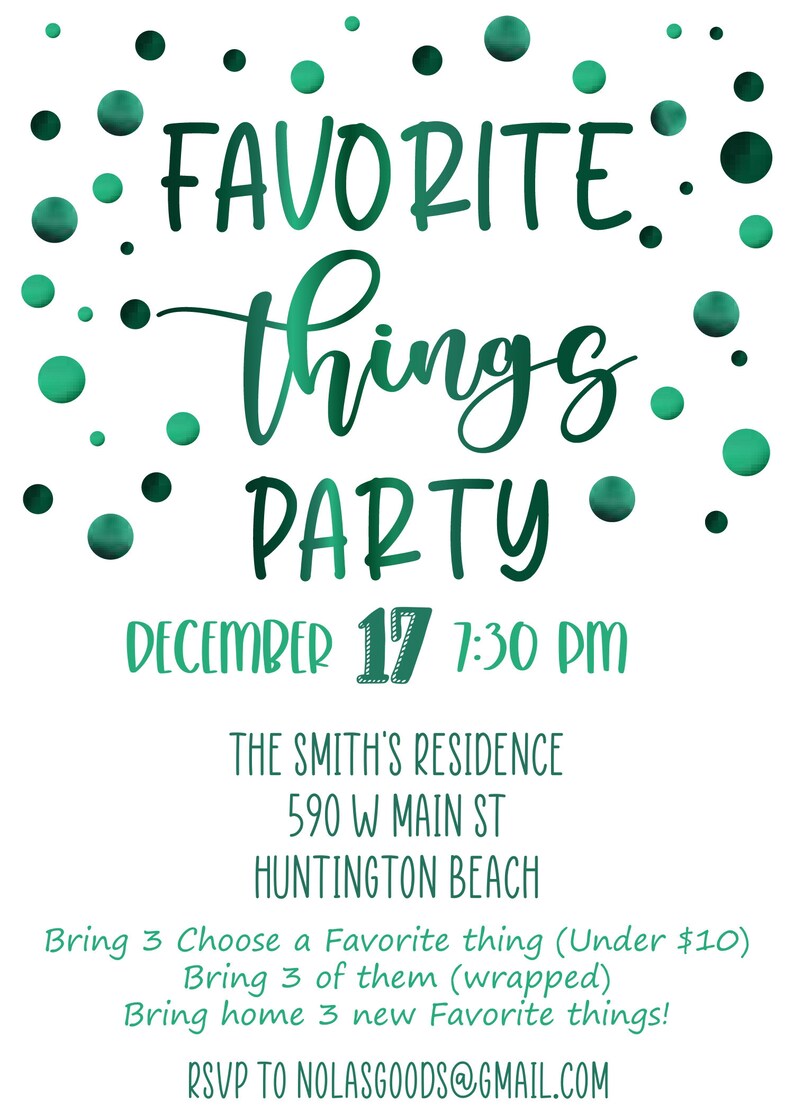 Favorite Things Party Invitation, Favorite Things Party Invite, My ...