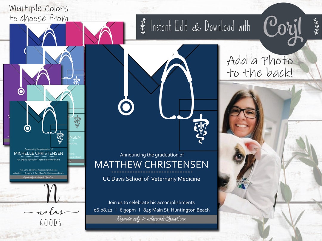 Veterinary School Graduation Invitation Digital, Veterinarian ...