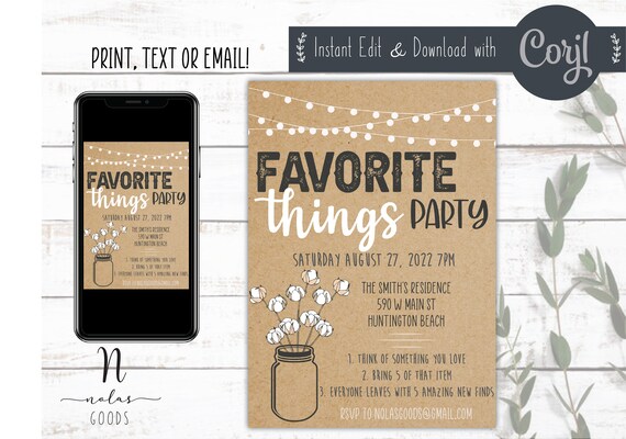 Favorite Things Party Invitation Printable My Favorite Things - Etsy
