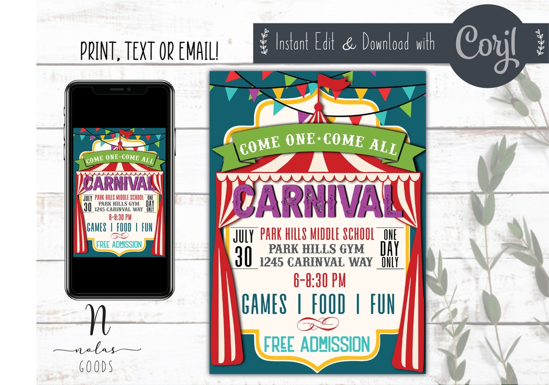 Editable Carnival Flyer, School Carnival Flyer, Carnival Invite Digital ...
