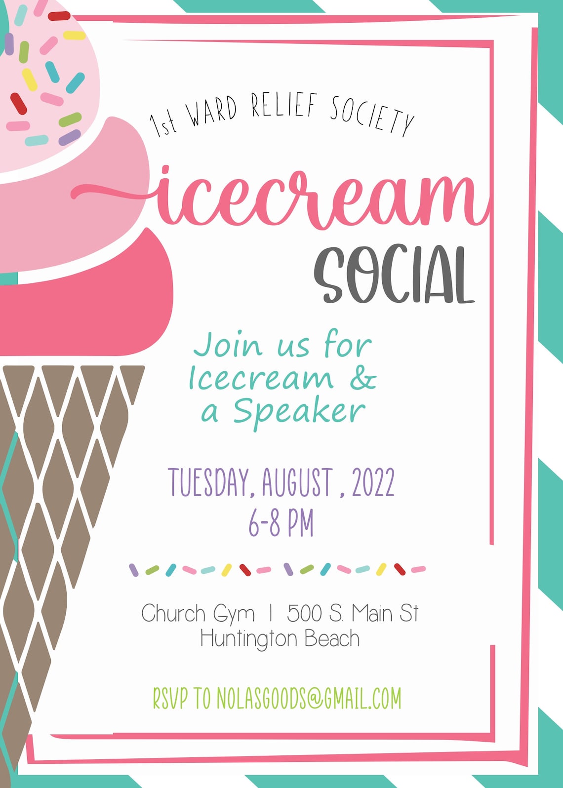 Ice Cream Social Invitation Editable Relief Society - Etsy