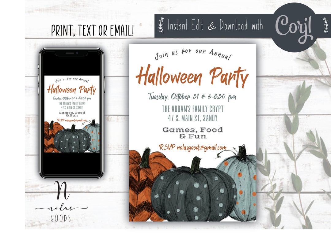Adult Halloween Invitation Template, Pumpkin Halloween Party Invite ...