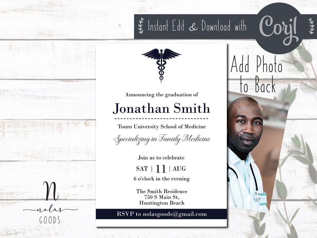 Doctor Graduation Invitation, Medical School Graduation Announcement ...