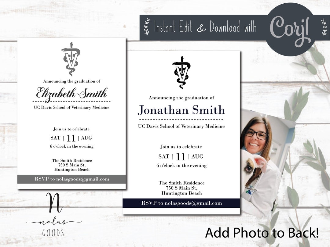 Vet School Graduation Party Invitation, DVM Graduation Announcement ...