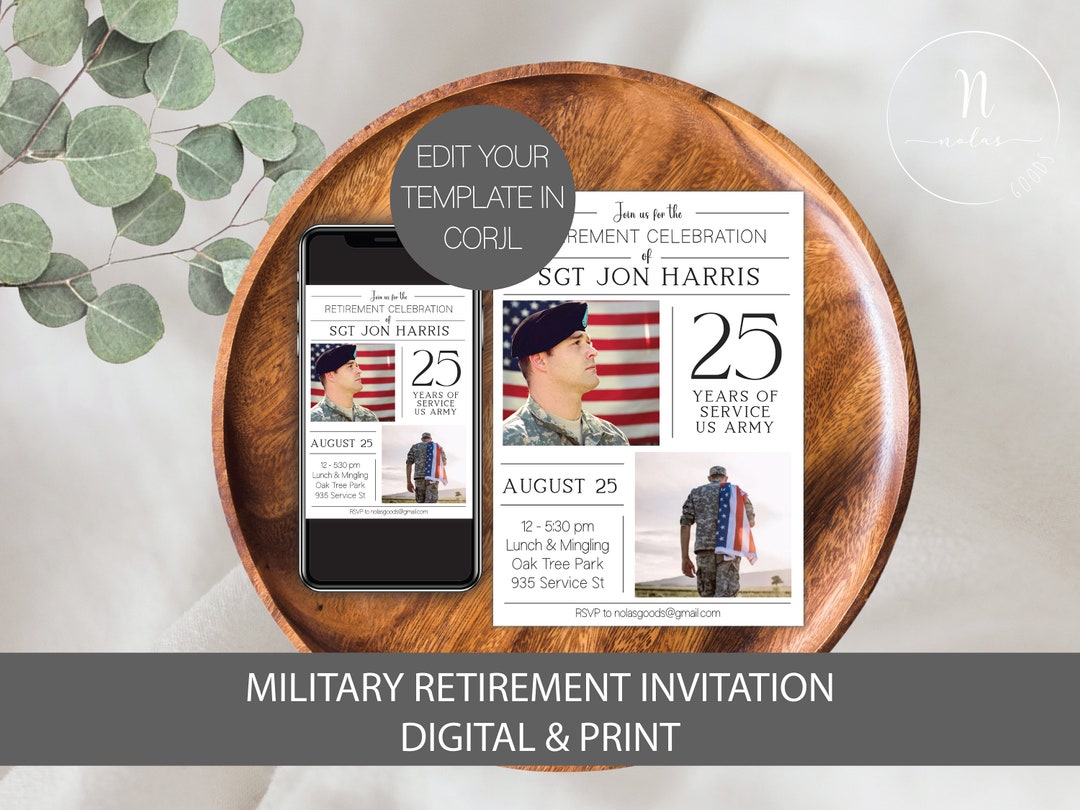 Military Retirement Invitation, Retirement Party Invitation Digital ...