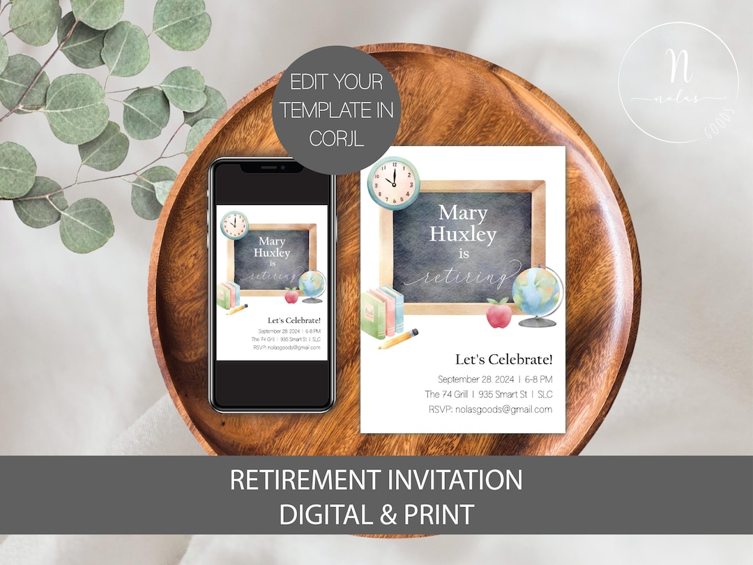 Teacher Retirement Invitation Template, Retirement Party Invite for ...