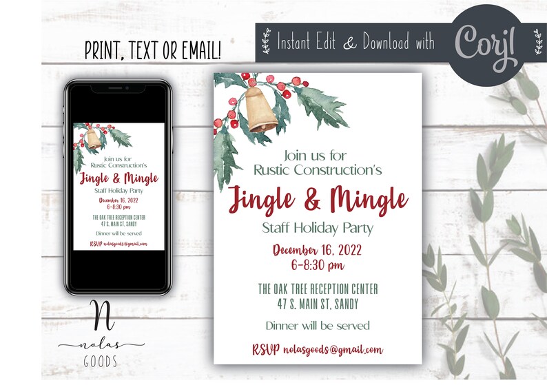 Jingle and Mingle Invitation, Company Christmas Party Invitation ...