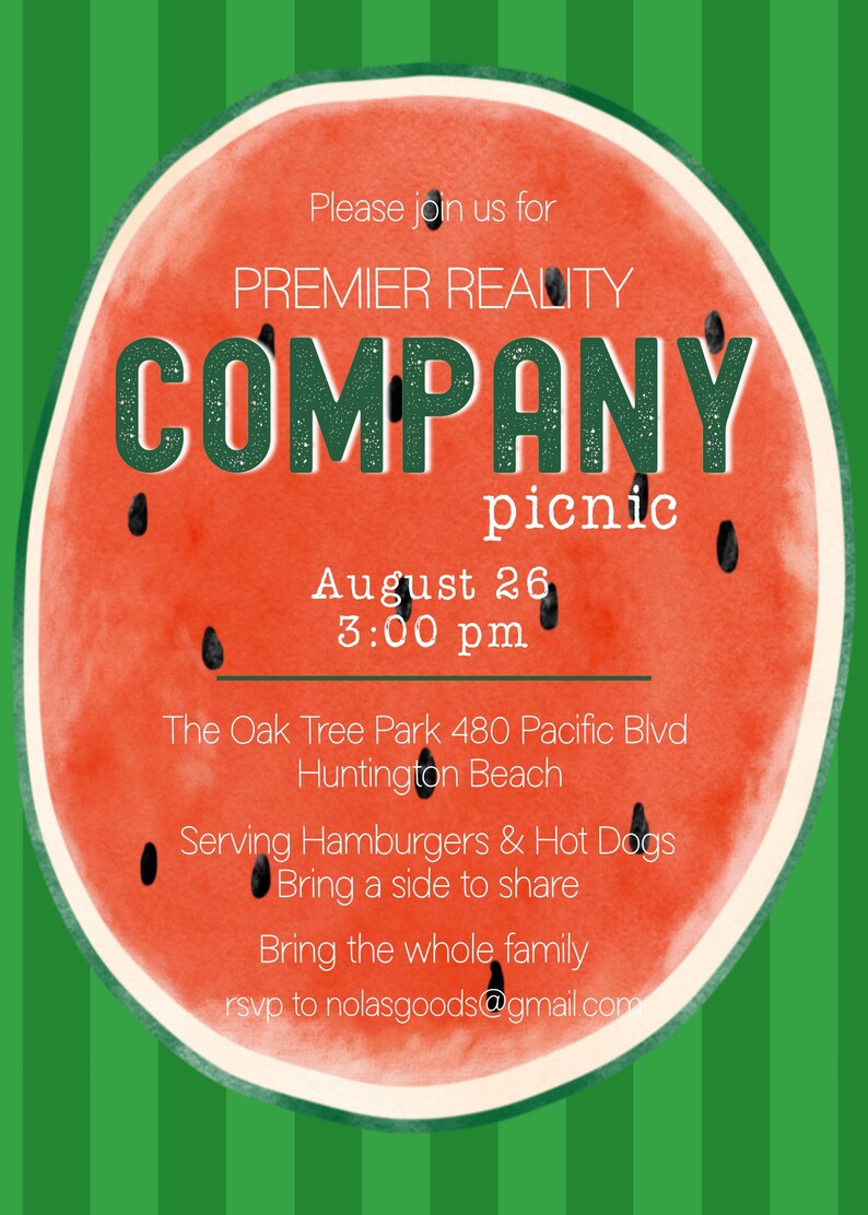 Company Picnic Invitation, Work Party Invitation, Work BBQ Invite ...