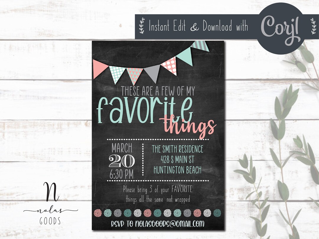 Favorite Things Party Invitation, Favorite Things Birthday Party Invite ...
