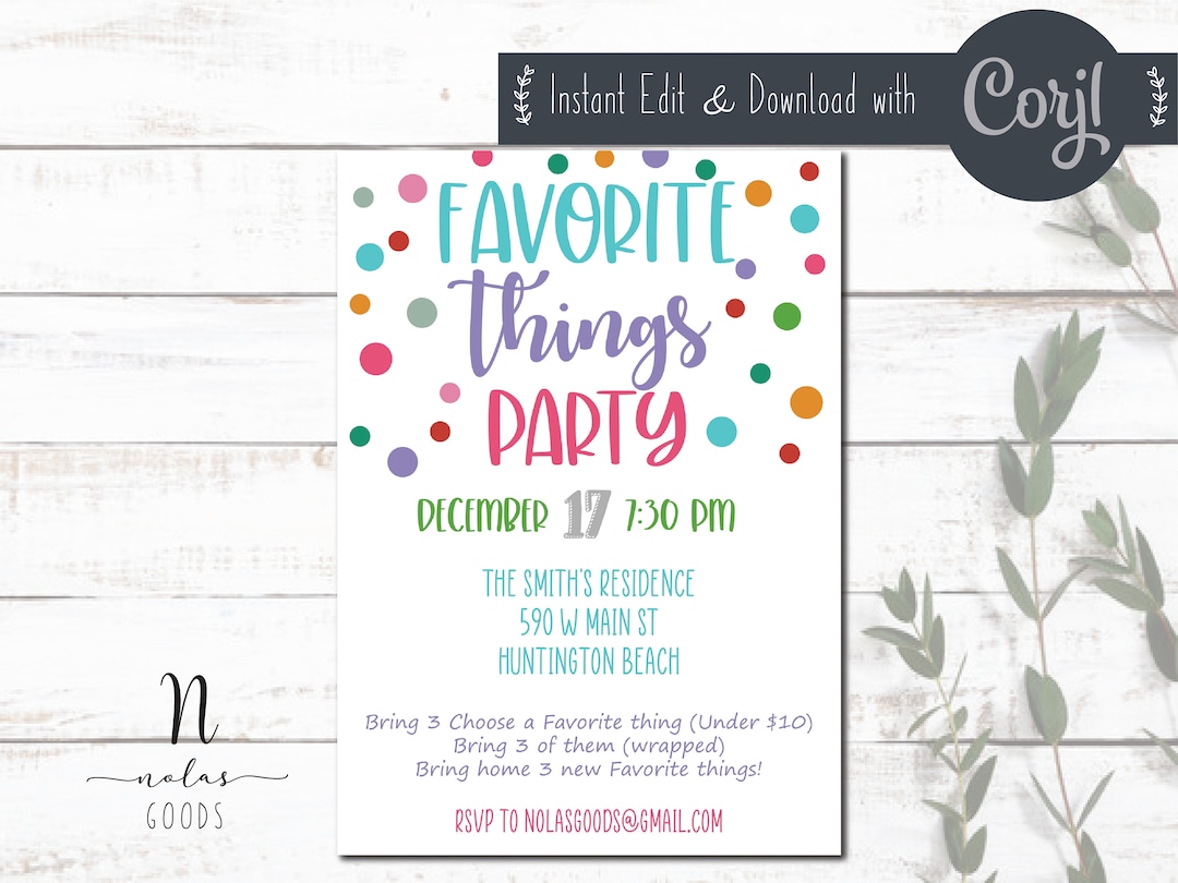 Favorite Things Party Invitation, Favorite Things Birthday Party ...