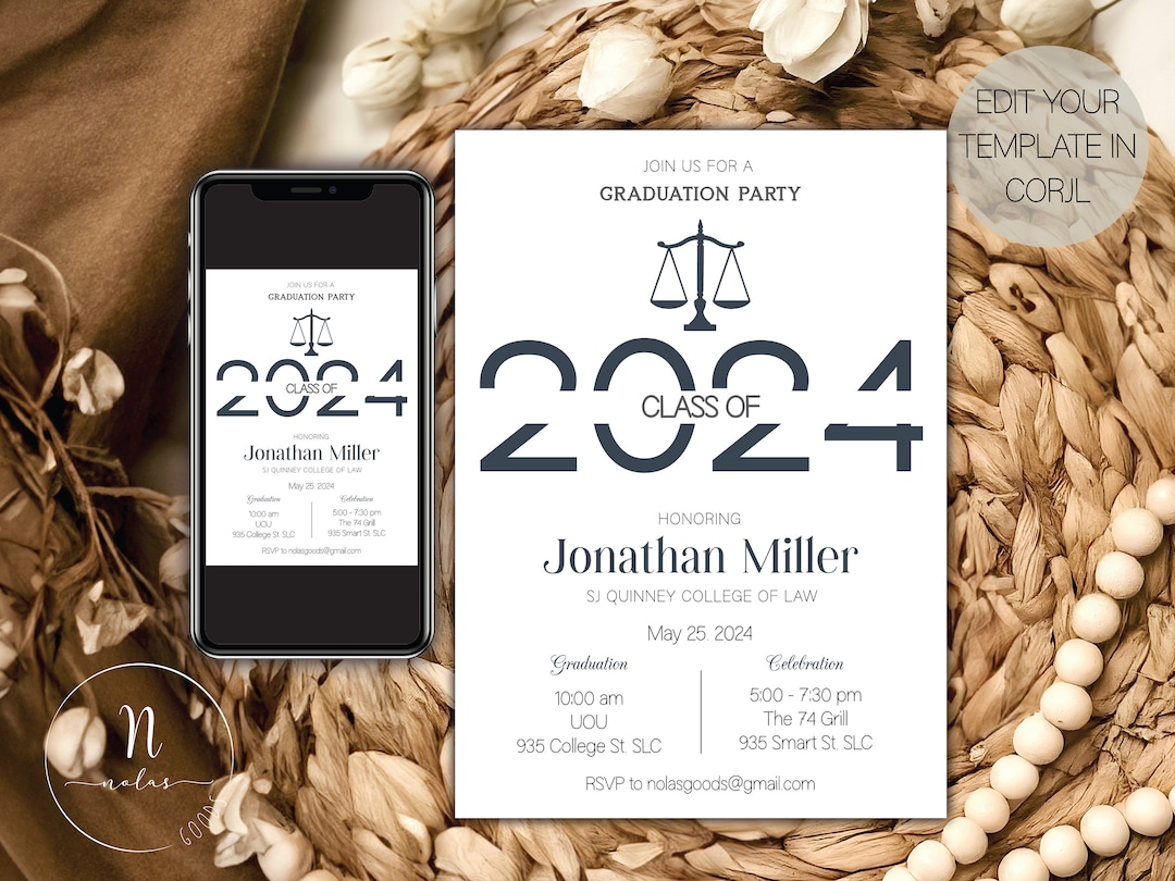 Lawyer Graduation Invitation, Law School Graduation Announcement, Law ...
