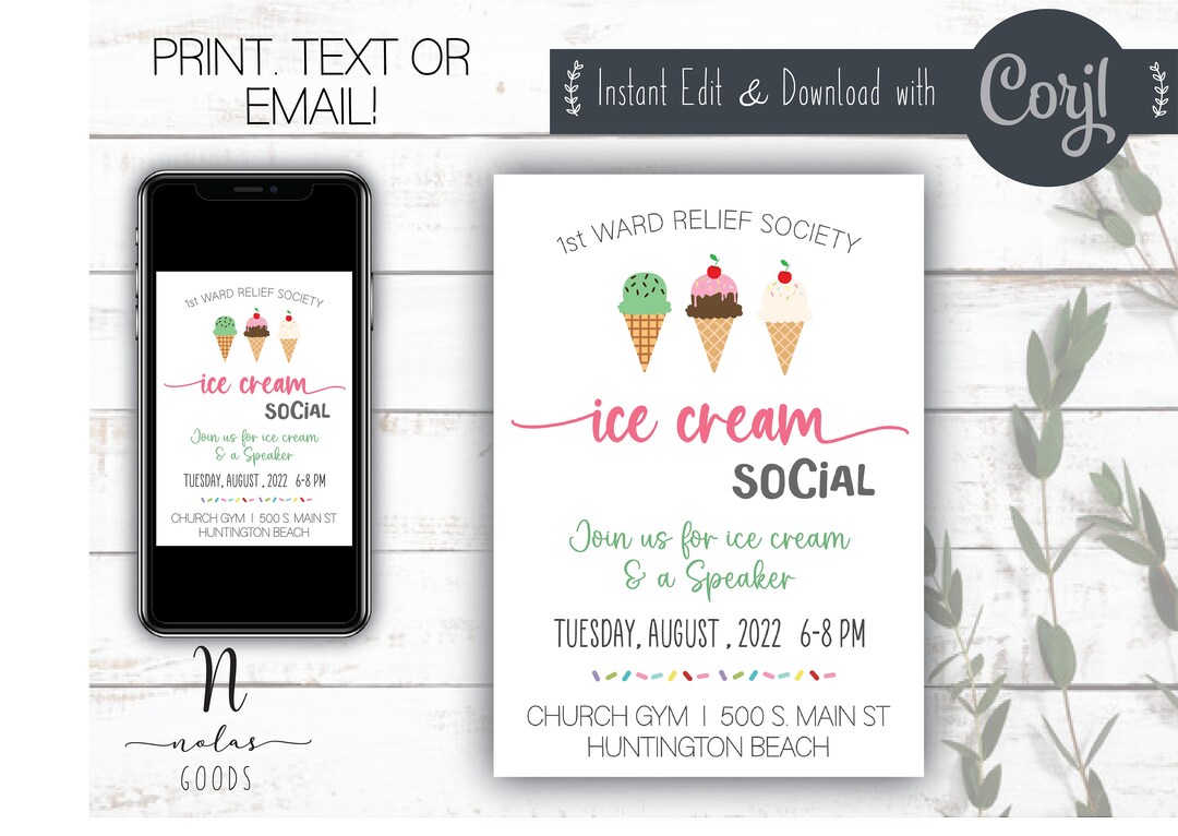 Relief Society Invitation Printable, Ice Cream Social Invitation ...