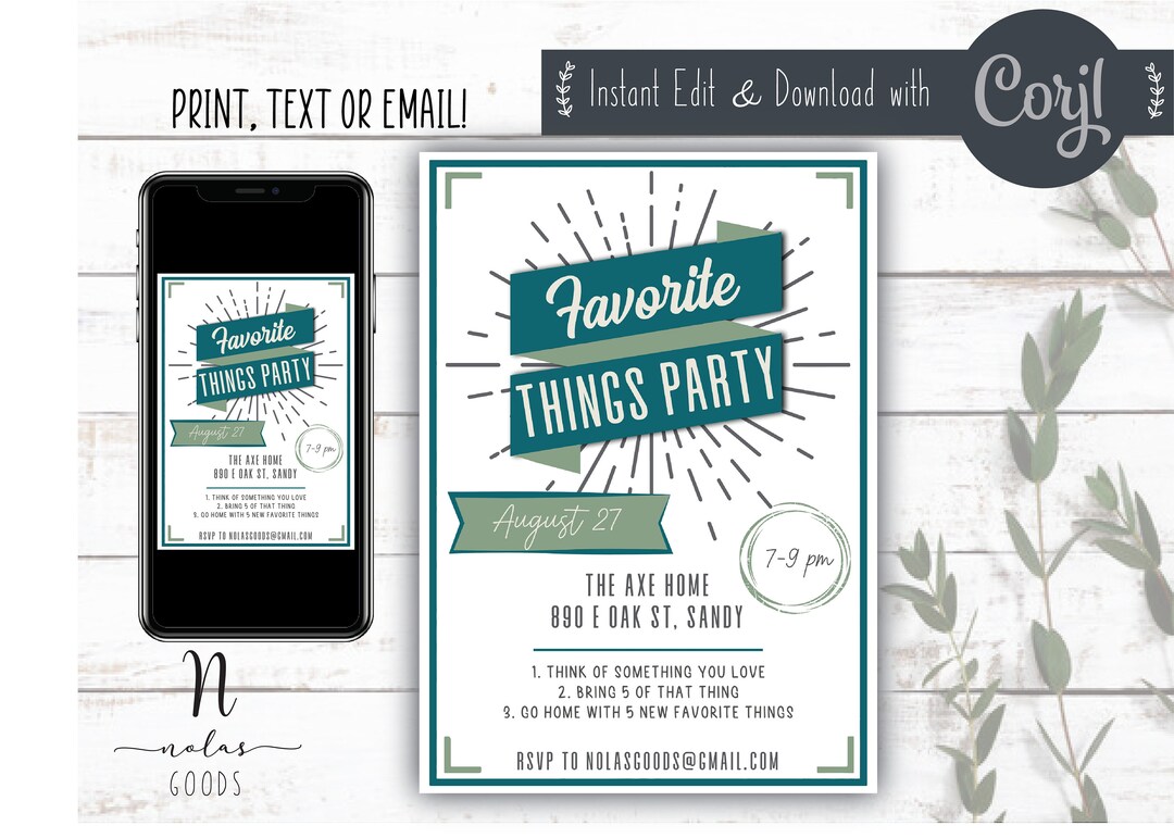 Favorite Things Party Invite Template, Favorite Things Birthday Invite ...