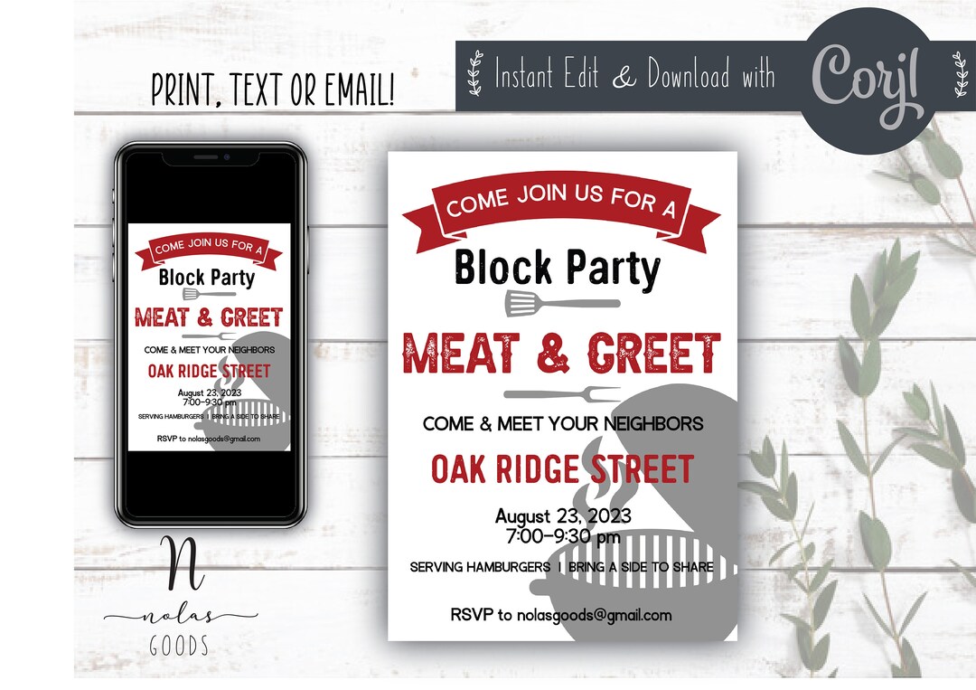 Block Party Invitation Flyer Printable, Neighborhood Meet and Greet ...