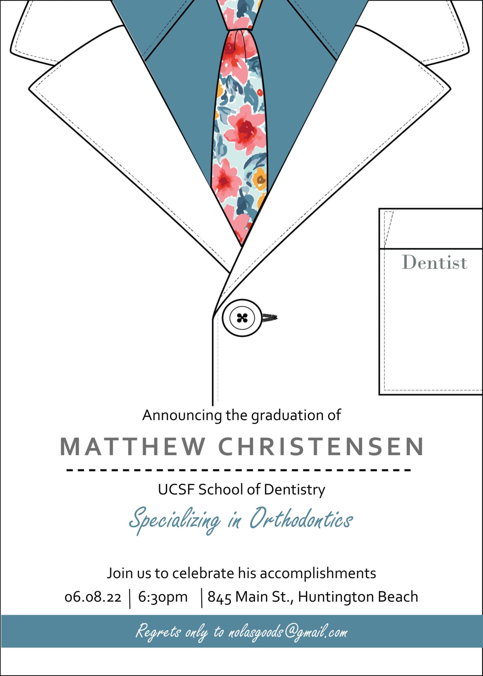 Dental School Graduation Party Invitation, Dentist Graduation ...