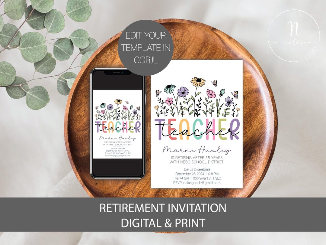 Teacher Retirement Invitation Template, Retirement Party Invite for ...