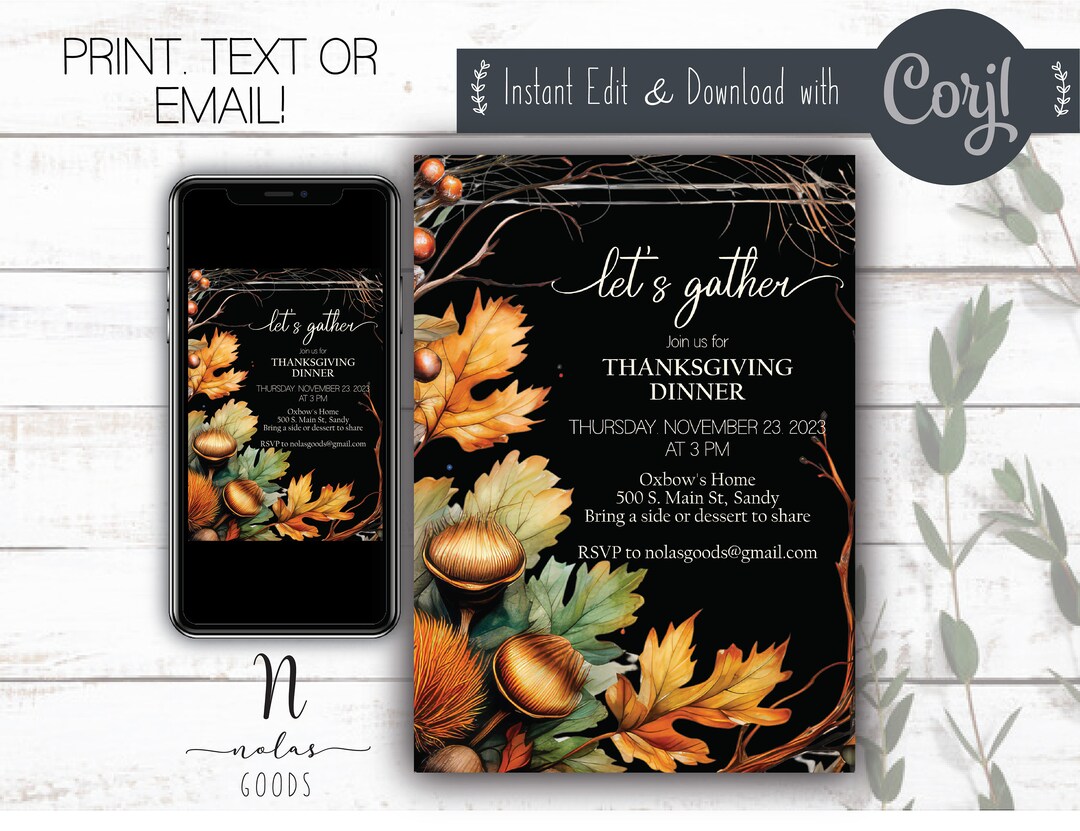 Thanksgiving Invite Digital, Thanksgiving Dinner Invitation Template ...