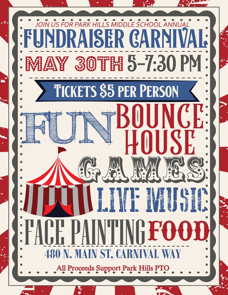 School Fundraiser Flyer Printable, School Carnival Invitation Digital ...
