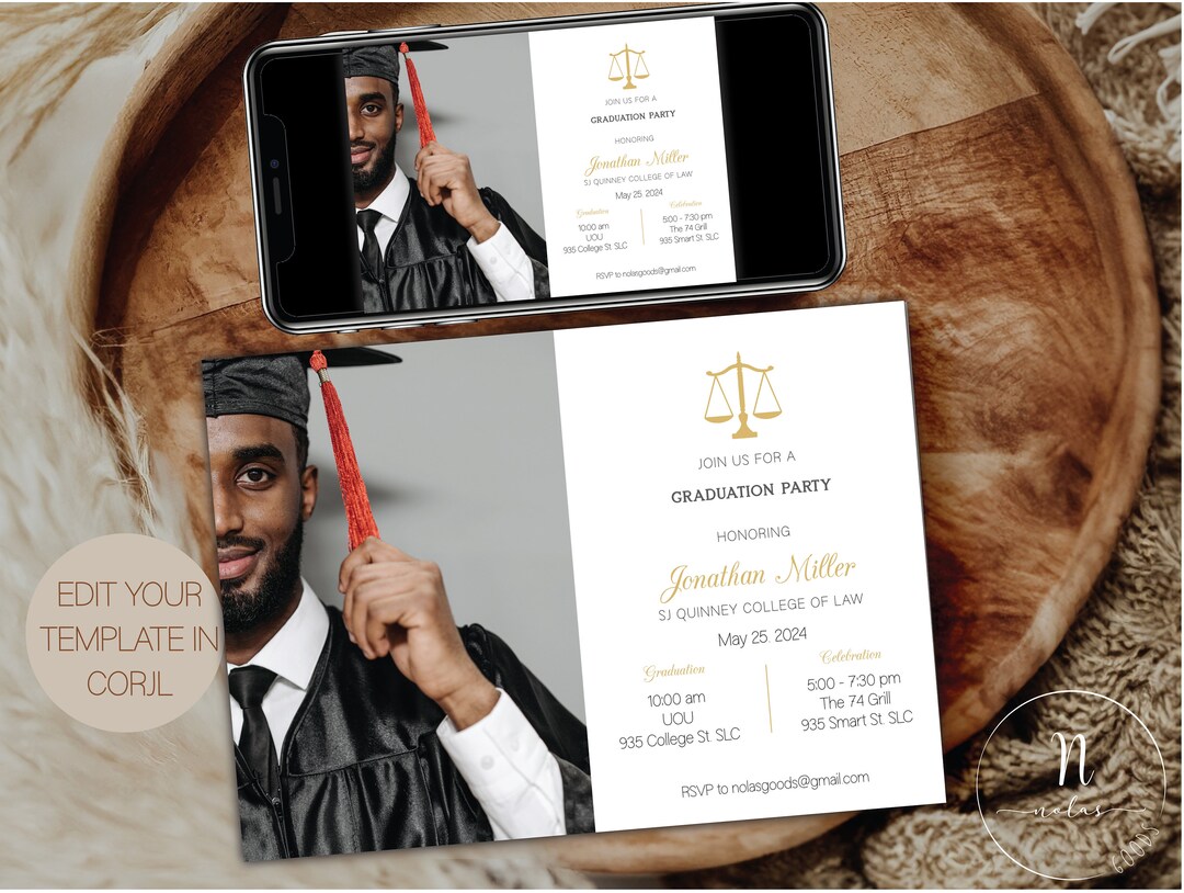 Law School Graduation Announcement, Lawyer Graduation Invitation, Law ...