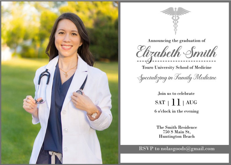 Medical School Graduation Invitation With Picture Physician | Etsy