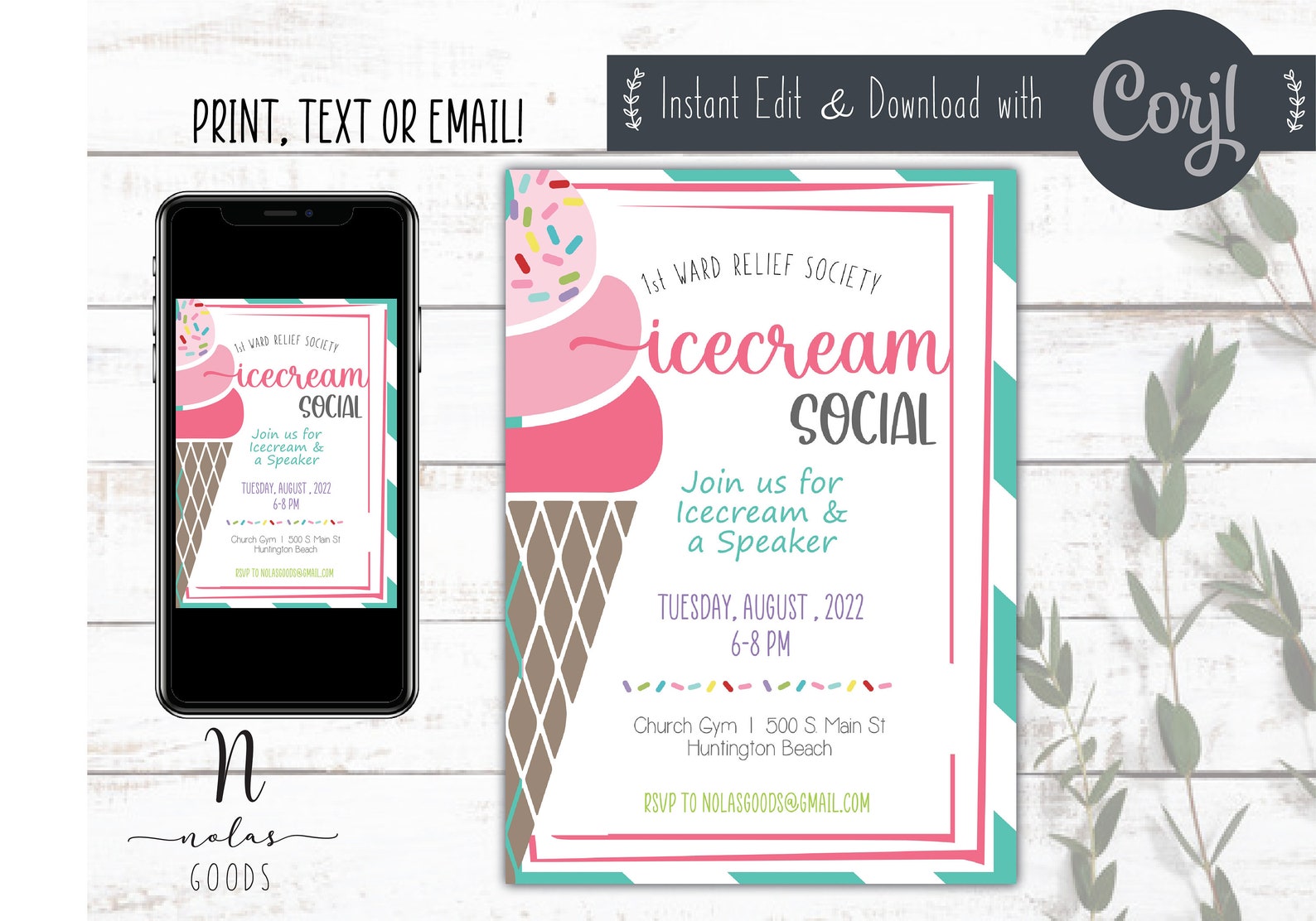 Ice Cream Social Invitation Editable, Relief Society Invitation ...