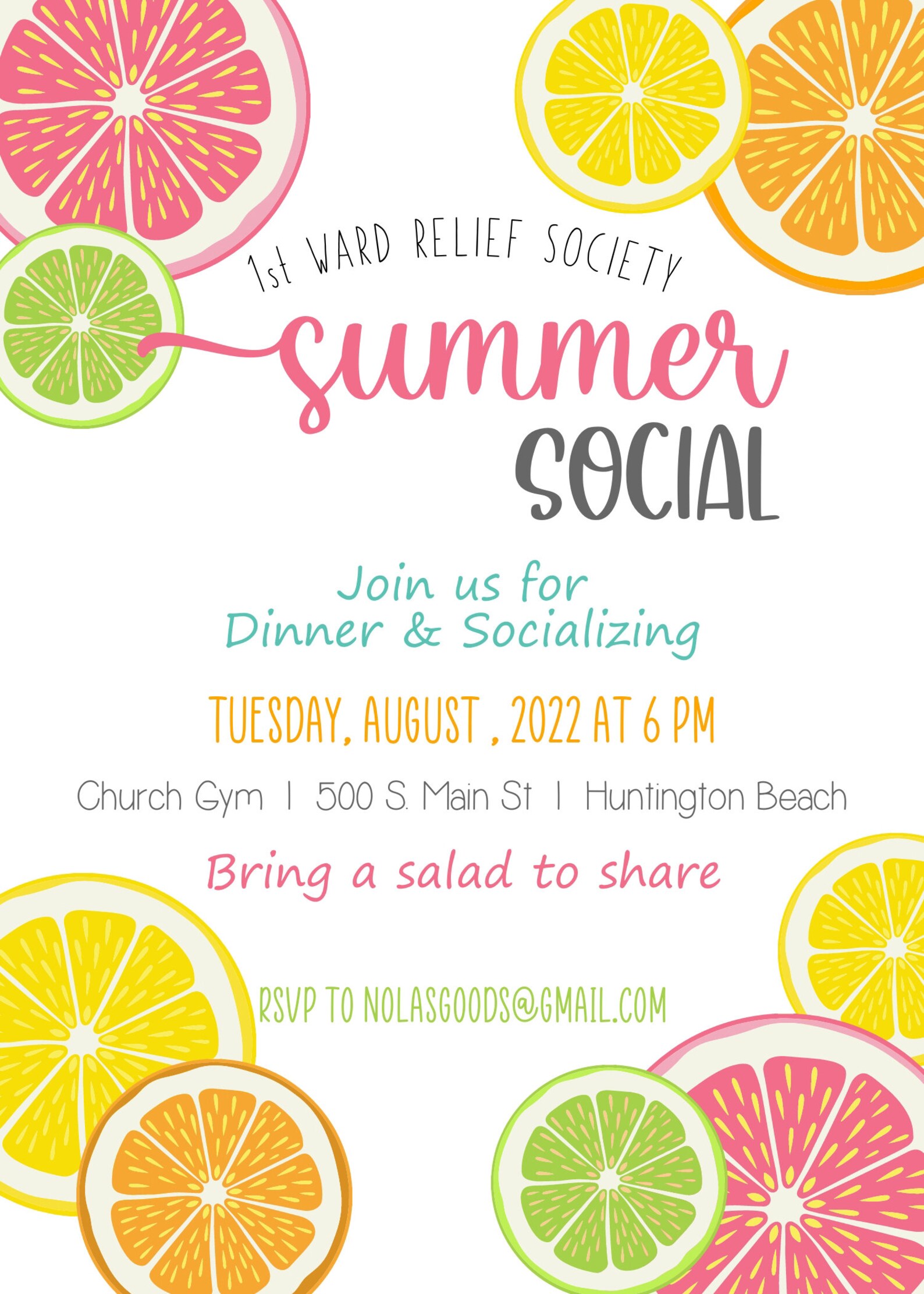 Relief Society Invitation, Summer Social Invitation Template, Lemon and ...
