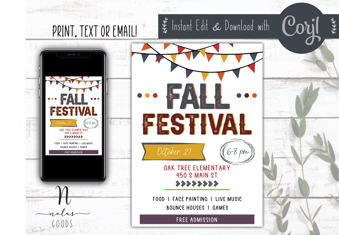 Fall Festival Invite Printable, School Festival Flyer Template, Fall ...