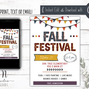 Fall Festival Invite Printable, School Festival Flyer Template, Fall ...