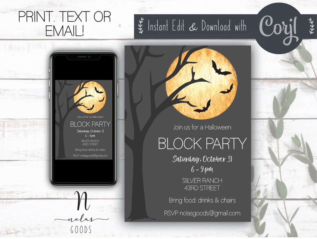 Halloween Block Party Invitation, Fall Block Party Flyer, Neighborhood ...