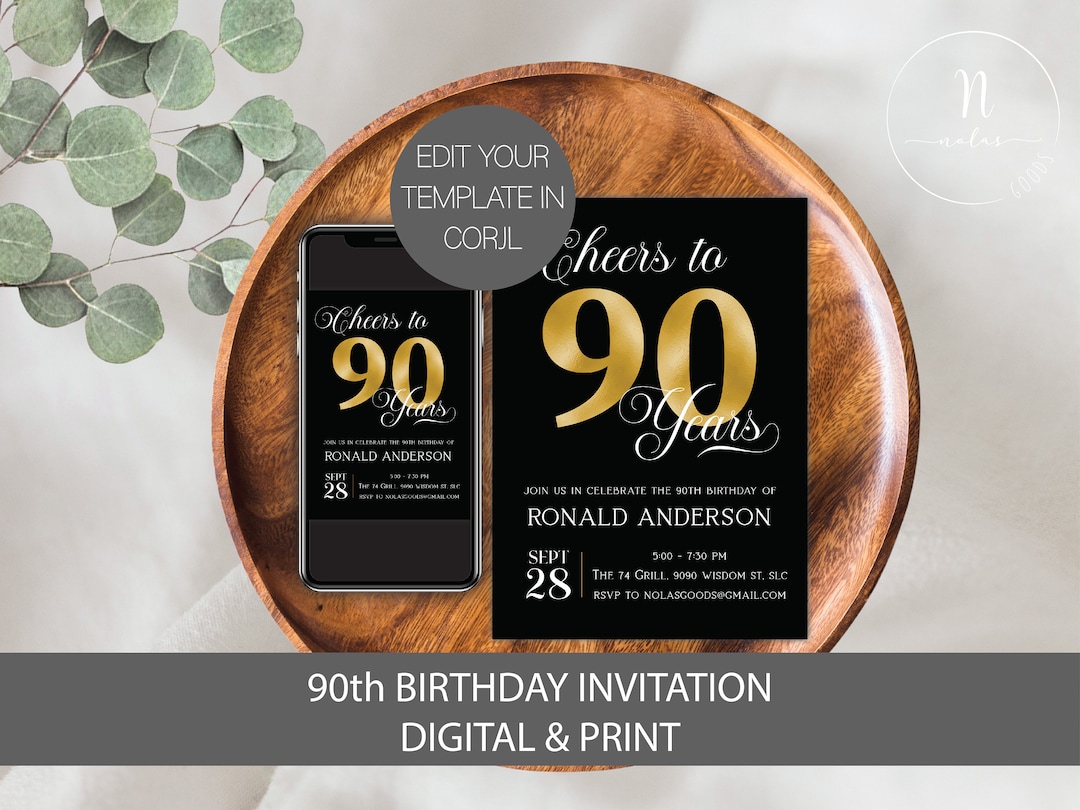 90th Birthday Party Invitation Man, Ninety Birthday Invitation, 90th ...