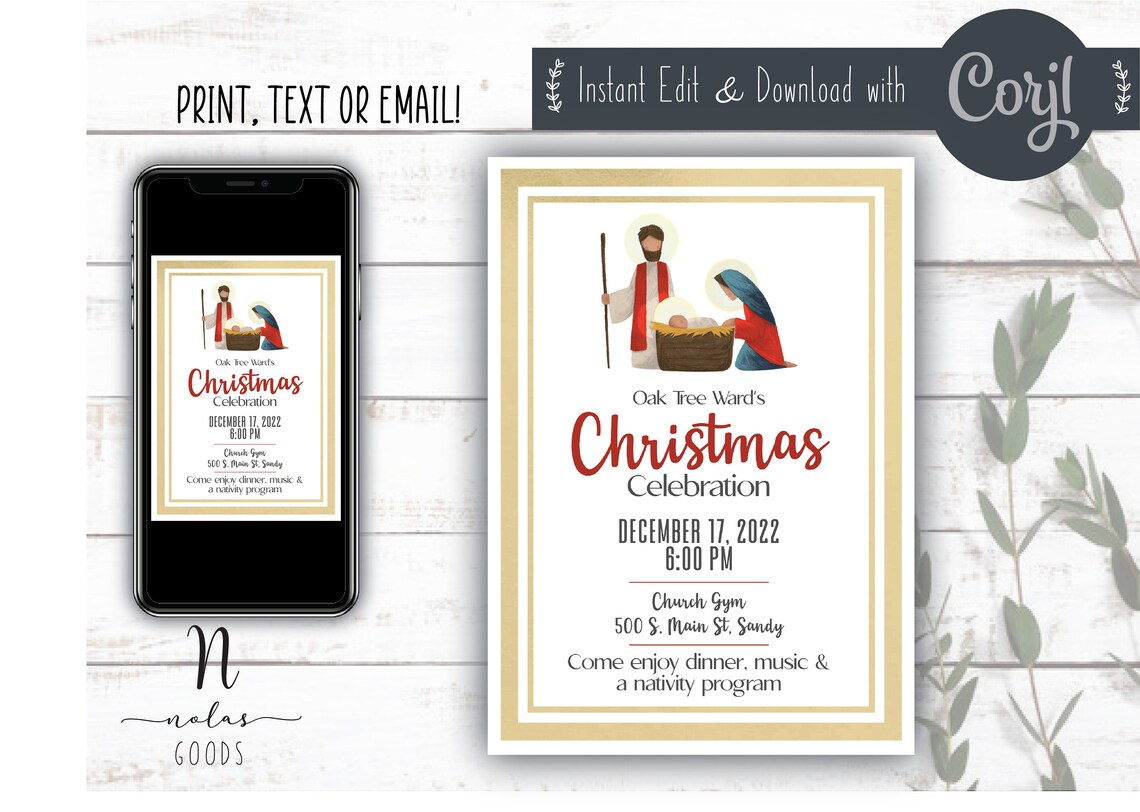 Ward Christmas Party Flyer, Nativity Invitation Printable, Kids ...